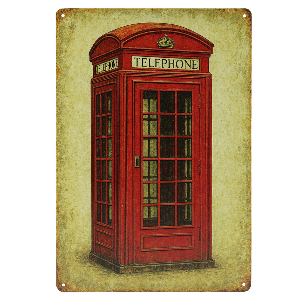 Engelse Telefooncel bord | Metalen wandbord | 20x30 cm groot